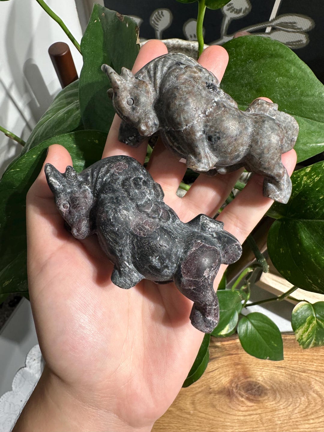 Cute Charging Bull Carvings - Yooperlite Astrophyllite With Garnet ...
