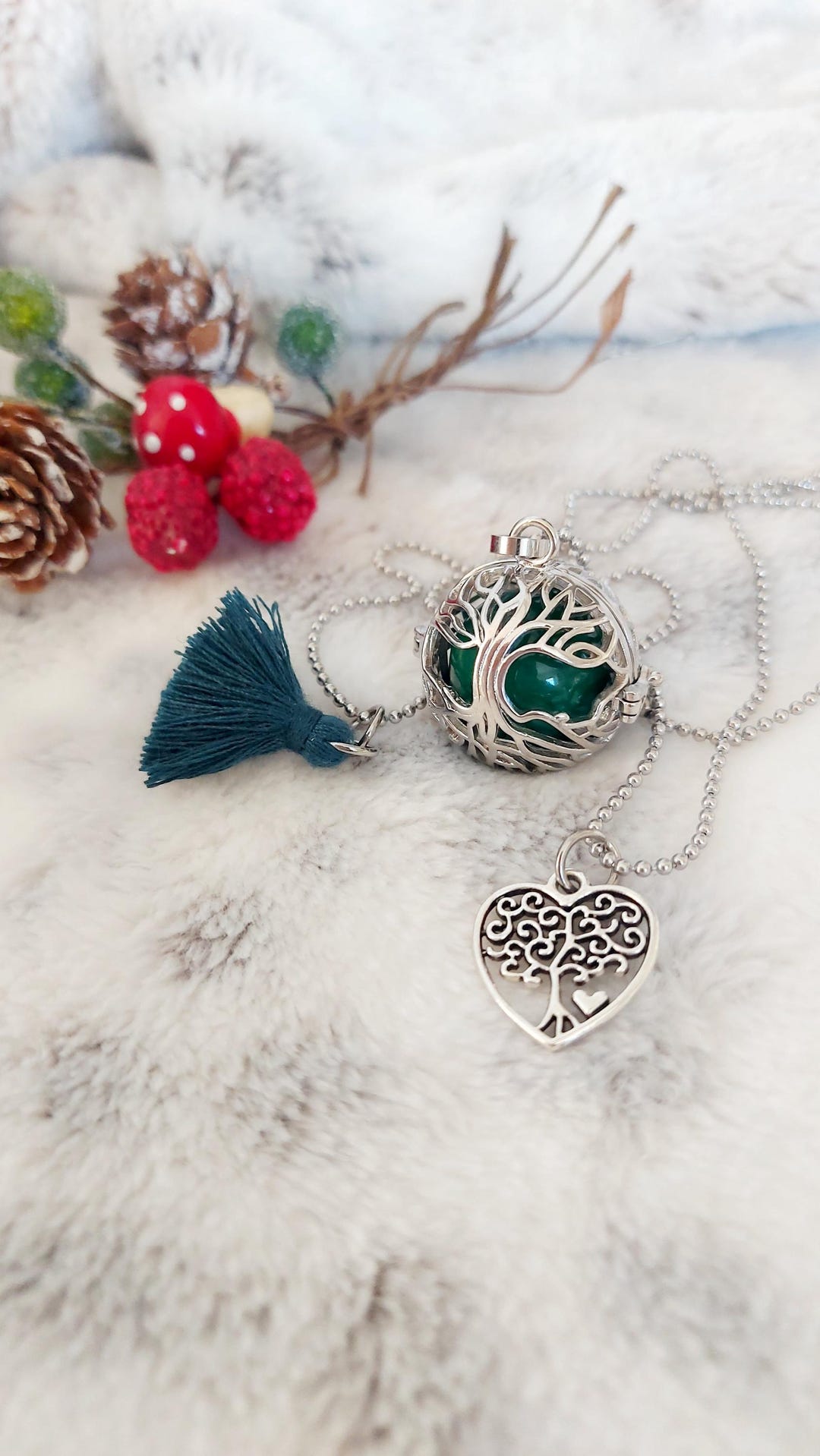 Silver and Fir Green Pregnancy Bola Tree of Life - Etsy