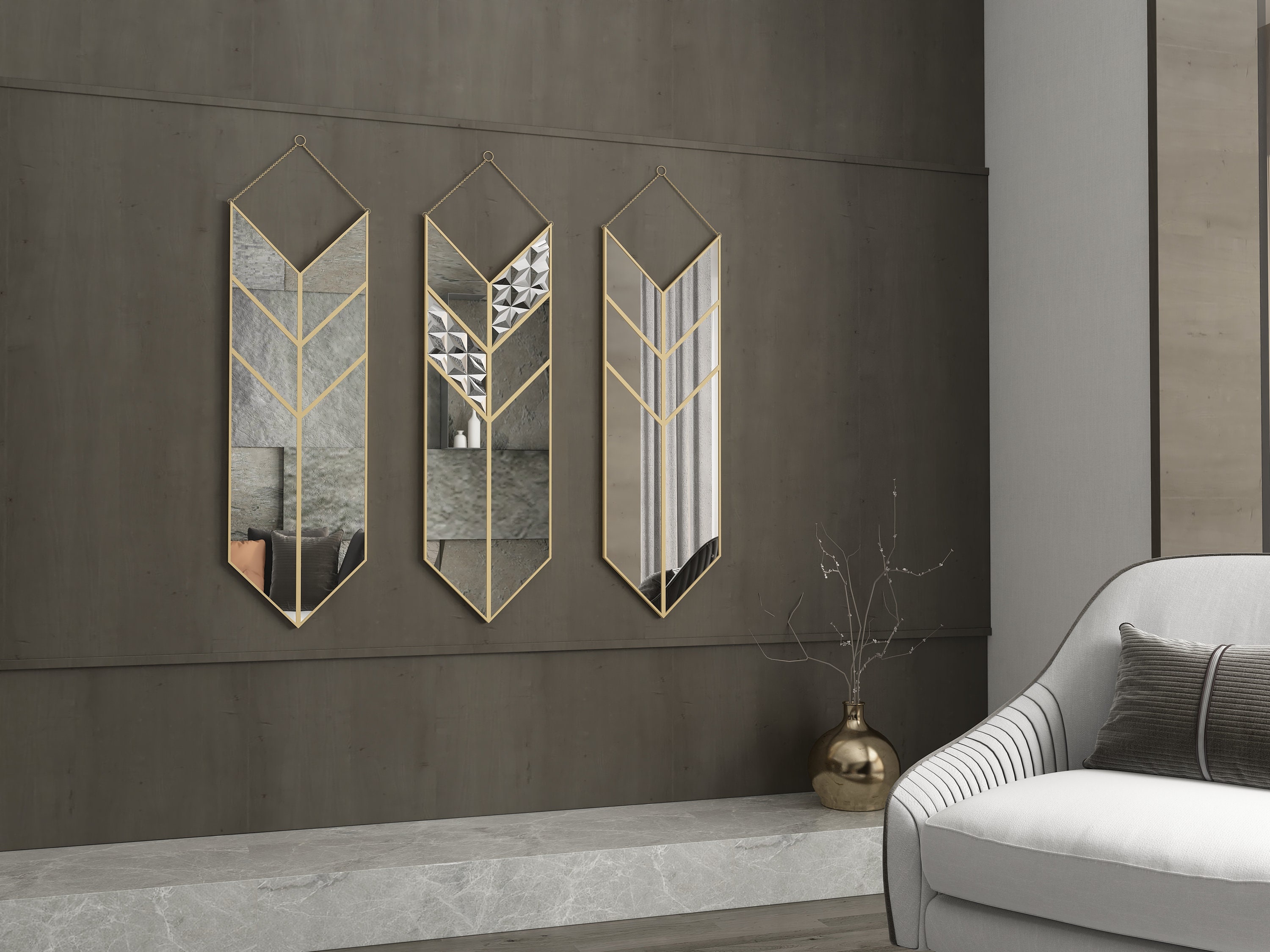 Aesthetic Asymmetrical Mirror Set - Elevate Your Wall Decor, Large Gold ...