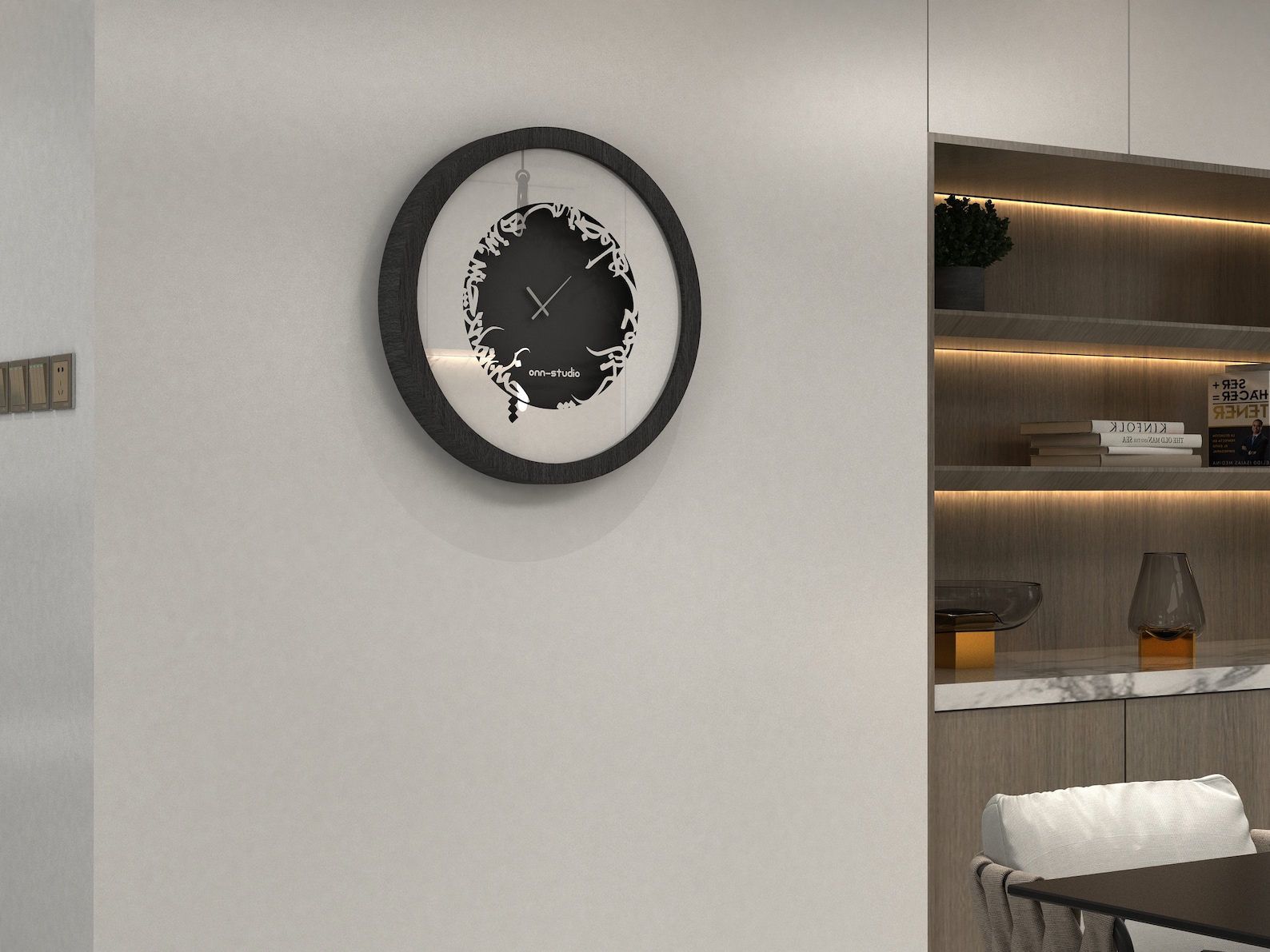 LARGE WALL CLOCK Wood Frame, Minimalist Silent Clock Decor, Clock Gift ...