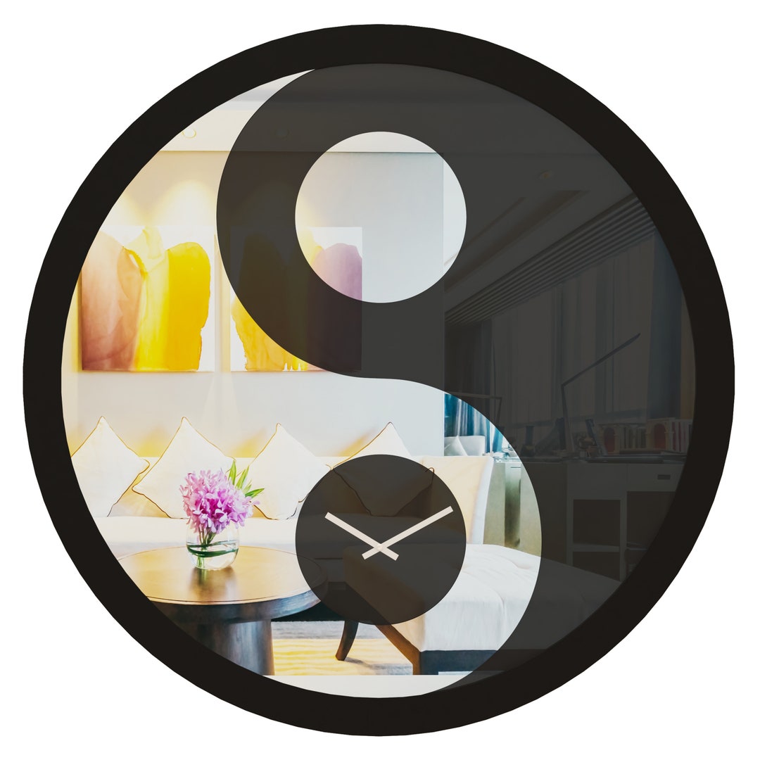 Elegant Handmade Yin Yang Mirrored Wall Clock, Wood Frame for Modern ...