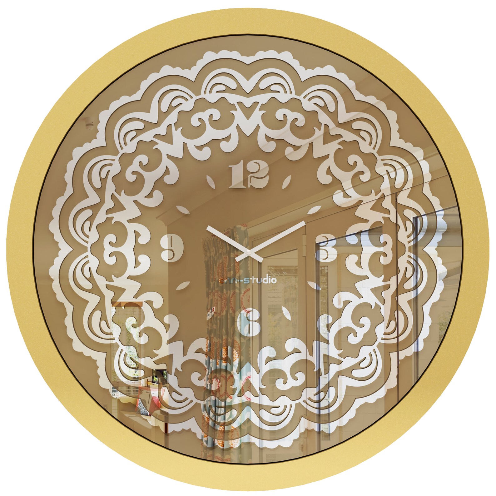 Round Wall Clock Mirror Eclectic Floral Vintage X Modern Contemporary ...
