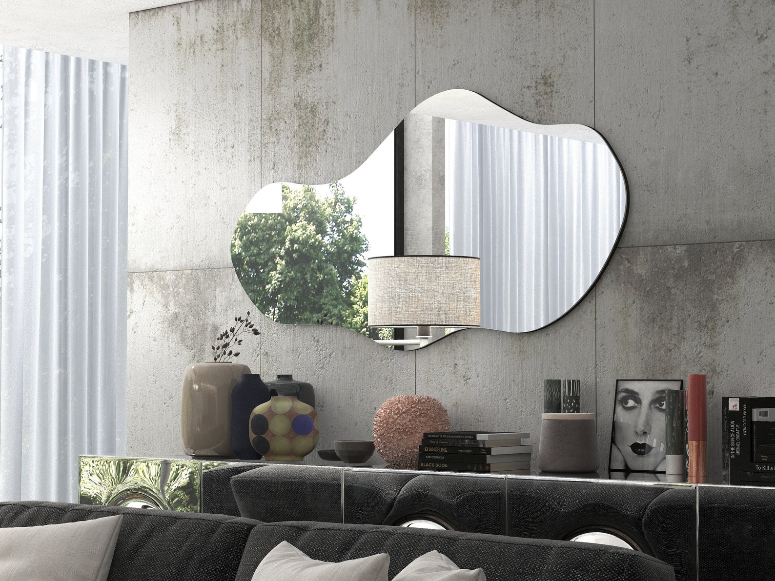 Wavy Black Mirror for Bathroom Vanity Unique Asymmetrical Wall Décor ...