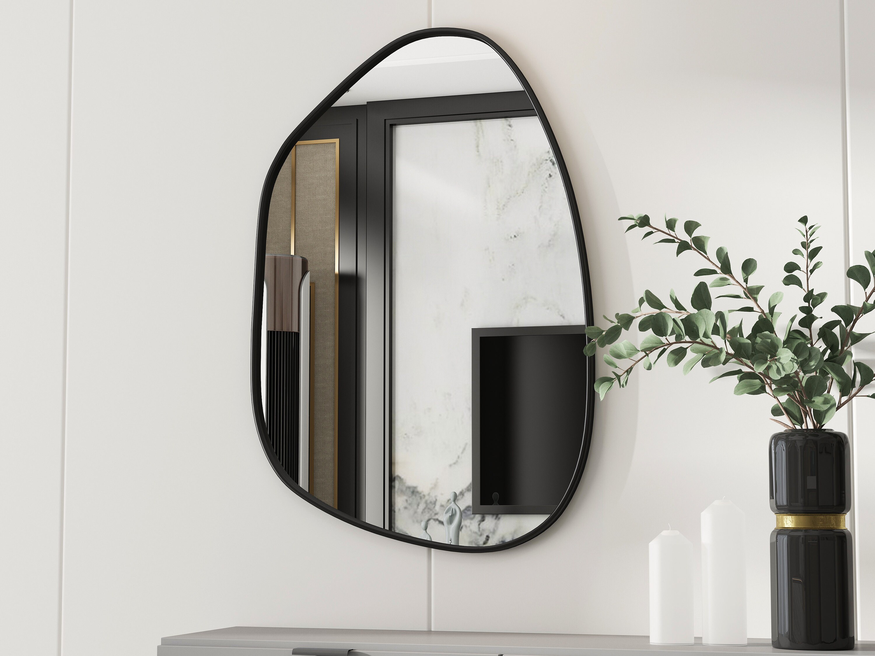 Modern Asymmetrical Vanity Mirror in Irregular Pond Shape - Statement ...