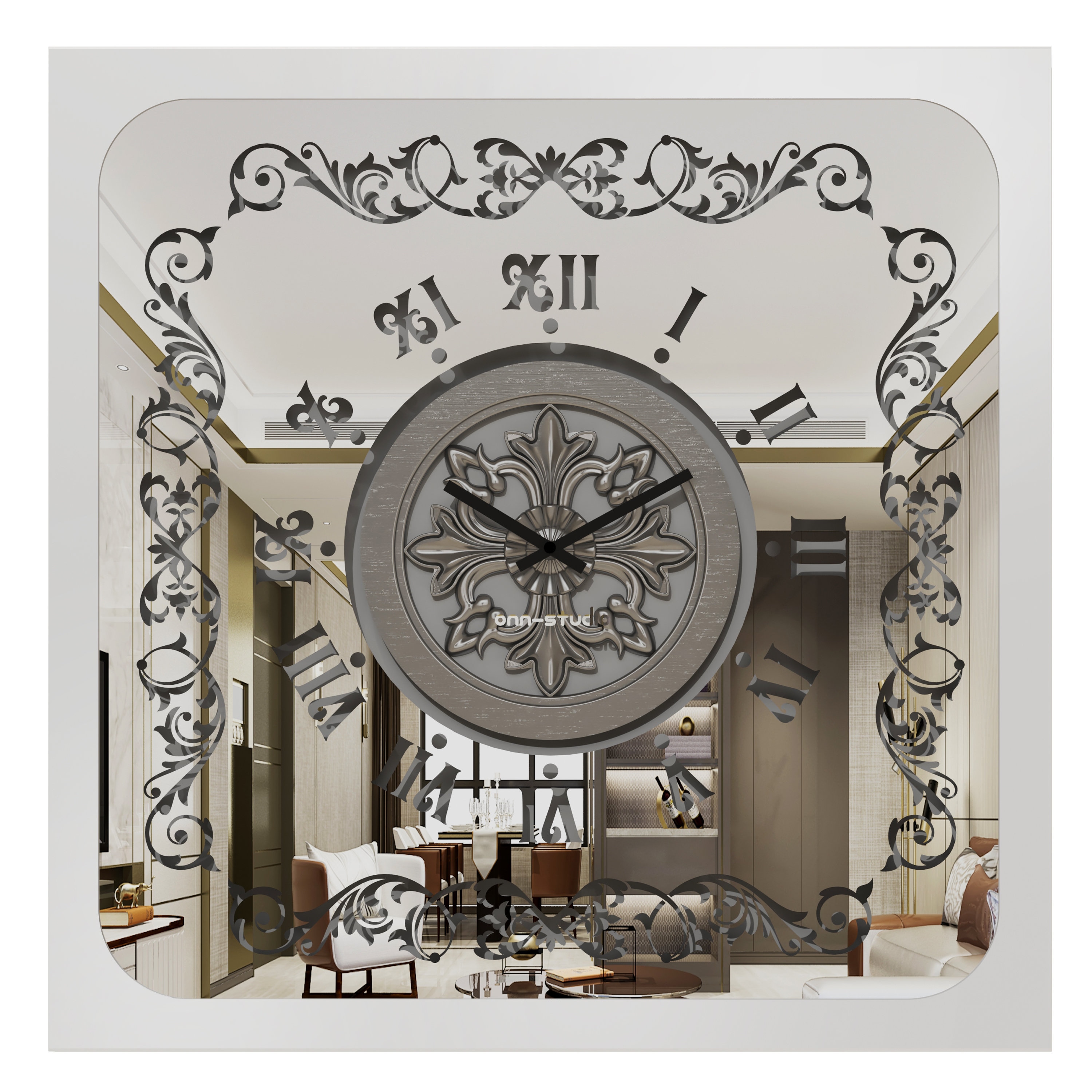 Mirror Wall Clocks, Square Clock, Roman Numerals Clock, Living Room ...