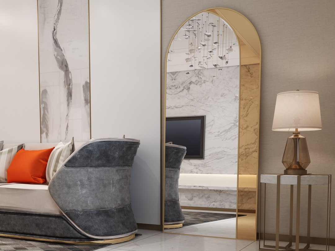 Modern Arched Floor Mirror for Living Room - Full Length Lean Wall ...