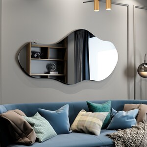 Wavy Black Mirror for Bathroom Vanity - Unique Asymmetrical Wall Décor ...