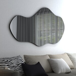 Wavy Black Mirror for Bathroom Vanity - Unique Asymmetrical Wall Décor ...