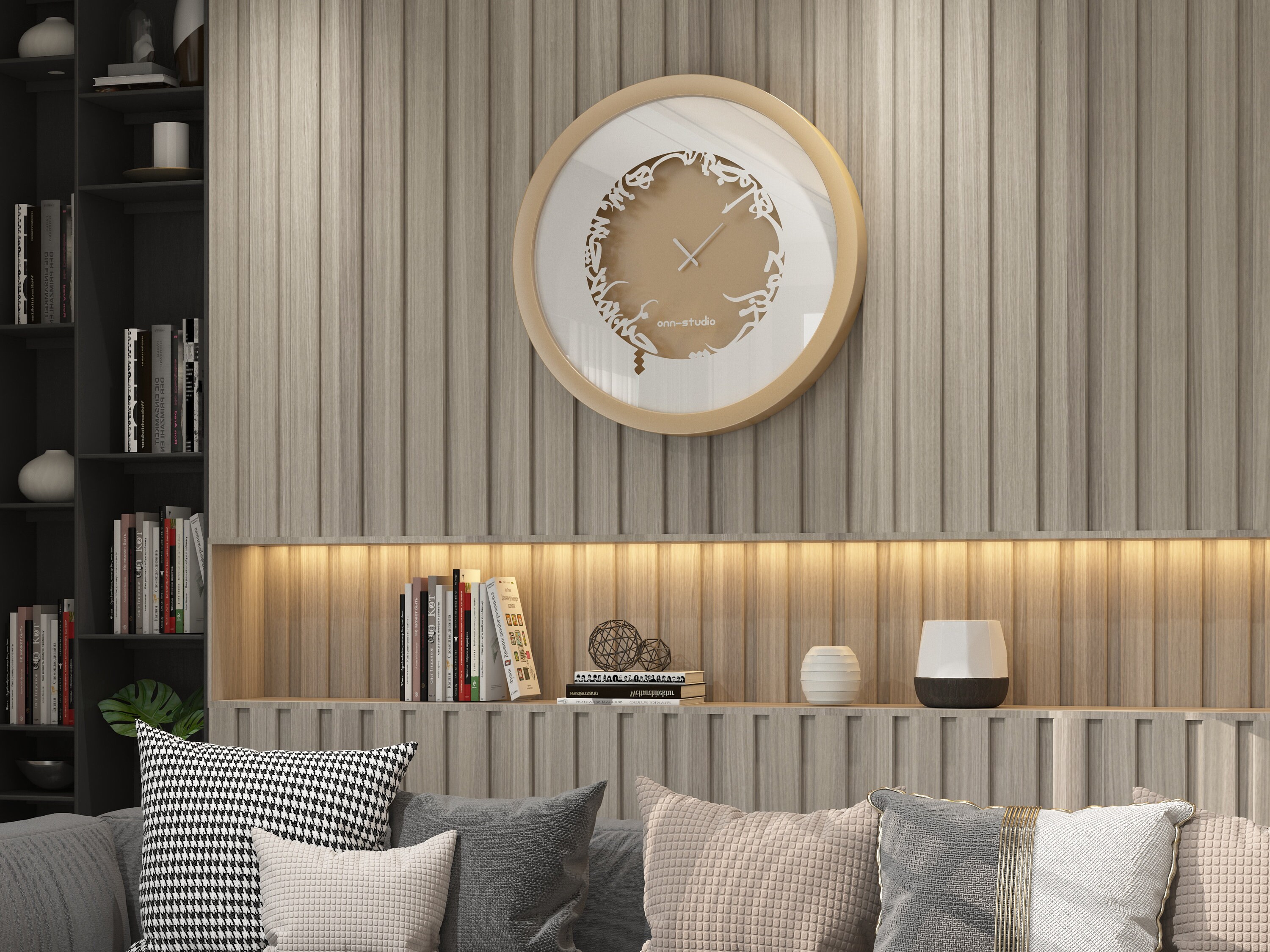 LARGE WALL CLOCK Wood Frame, Minimalist Silent Clock Decor, Clock Gift ...