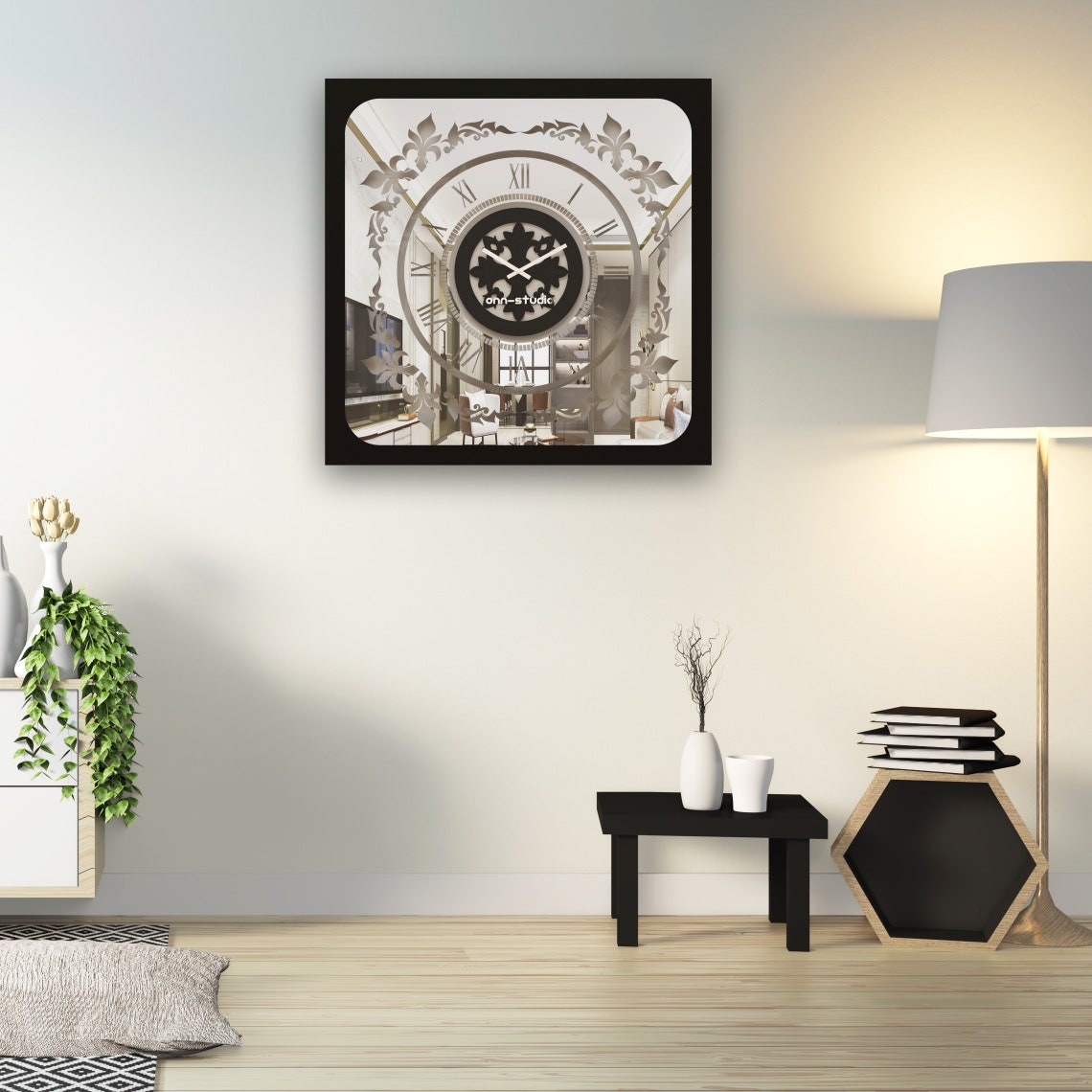 Mirror Wall Clocks Square Clock Roman Numerals Clock Living - Etsy