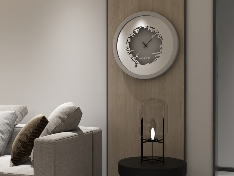 LARGE WALL CLOCK Wood Frame, Minimalist Silent Clock Decor, Clock Gift ...