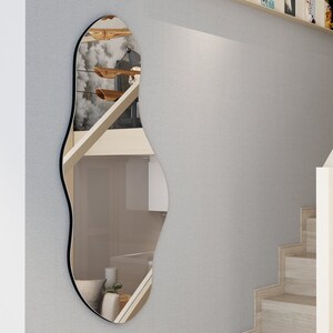 Wavy Black Mirror for Bathroom Vanity - Unique Asymmetrical Wall Décor ...