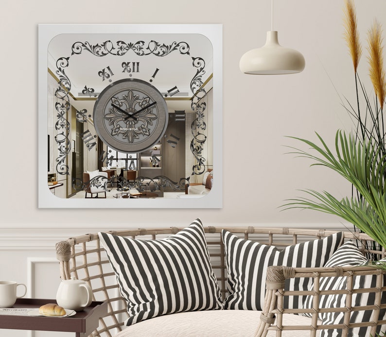 Mirror Wall Clocks, Square Clock, Roman Numerals Clock, Living Room ...