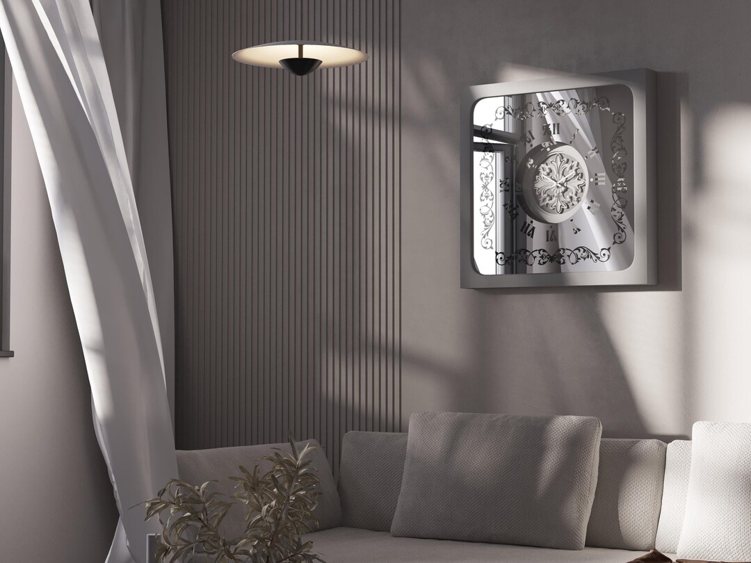 Unique Silver Square Wall Clock With Curved Wood Center and Roman ...