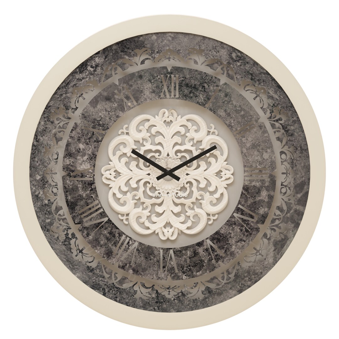 Handmade Beige Floral Wall Clock Vintage Artisan Roman Numerals Clock ...