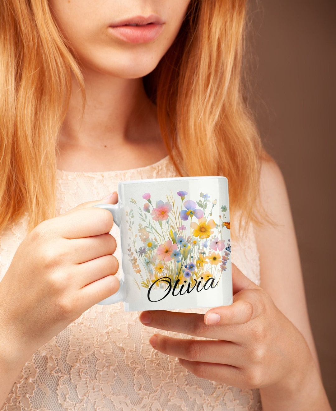 Personalized Name Mug, Custom Coffee Mug, Name Mug, Floral Design Gift ...