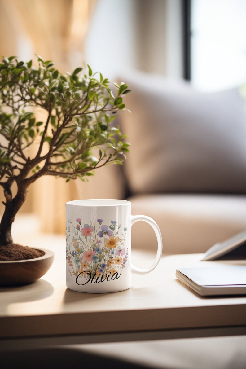 Personalized Name Mug, Custom Coffee Mug, Name Mug, Floral Design Gift ...