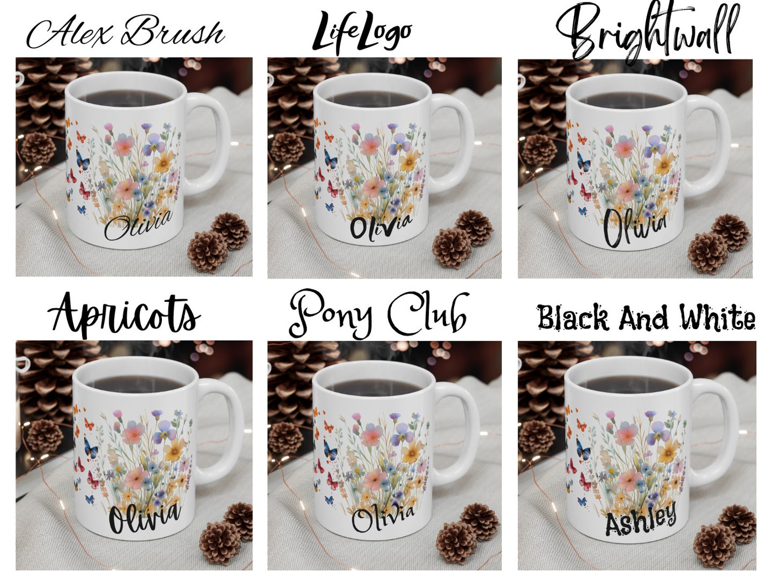 Personalized Name Mug, Custom Coffee Mug, Name Mug, Floral Design Gift ...