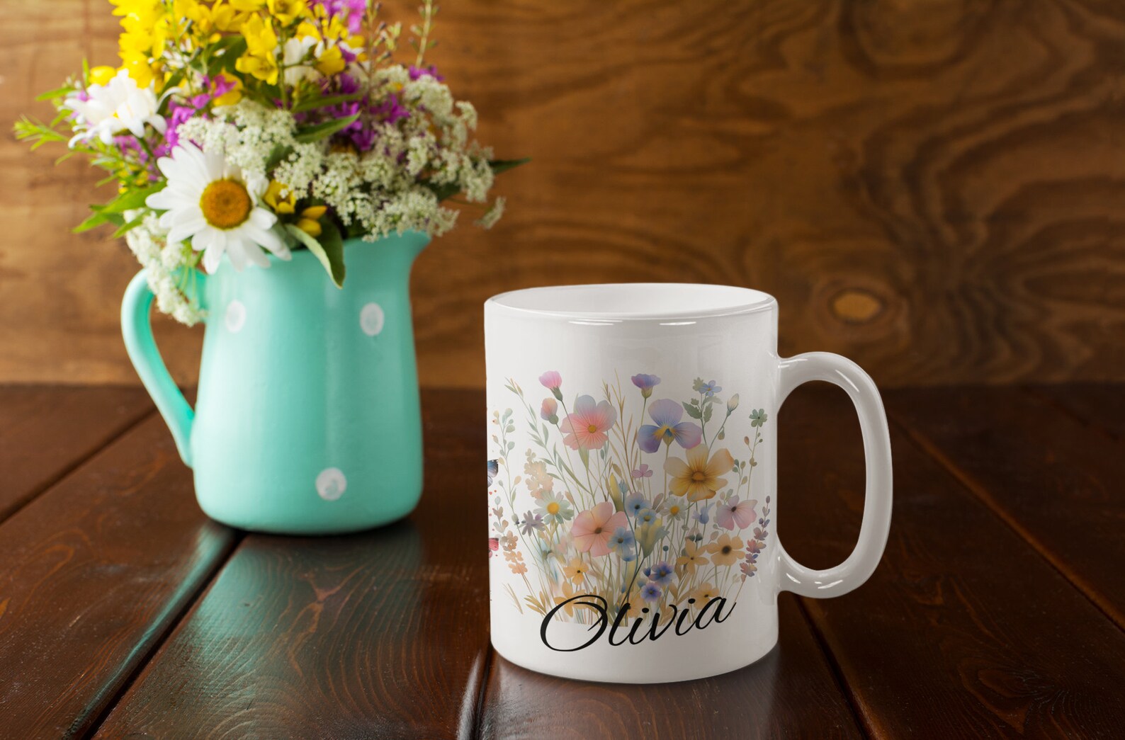 Personalized Name Mug, Custom Coffee Mug, Name Mug, Floral Design Gift ...