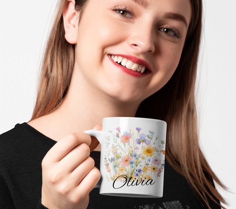 Personalized Name Mug, Custom Coffee Mug, Name Mug, Floral Design Gift ...