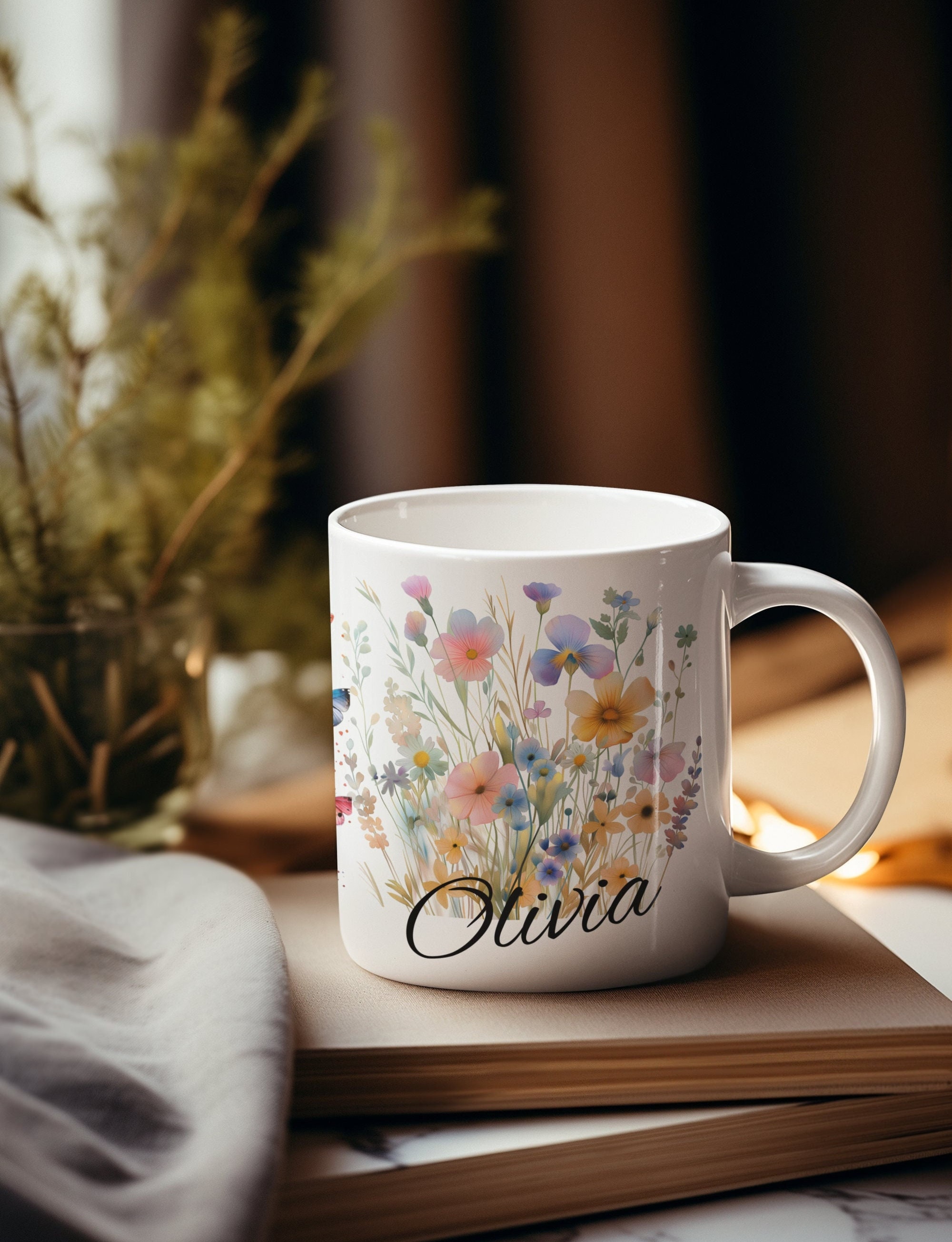 Personalized Name Mug, Custom Coffee Mug, Name Mug, Floral Design Gift ...