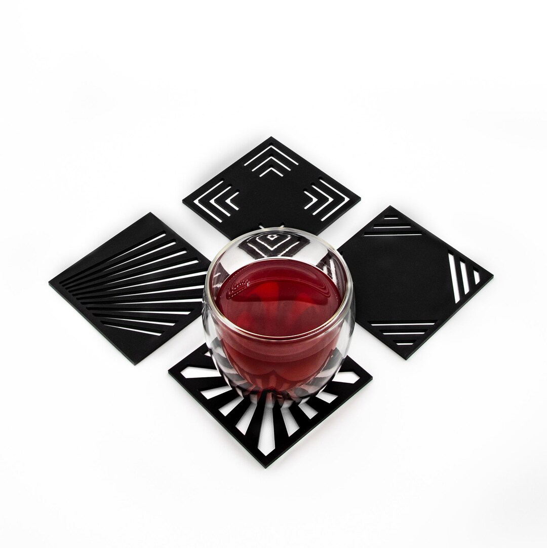 Acrylic Geometric Coasters set of 6 matte Black Coasters - Etsy