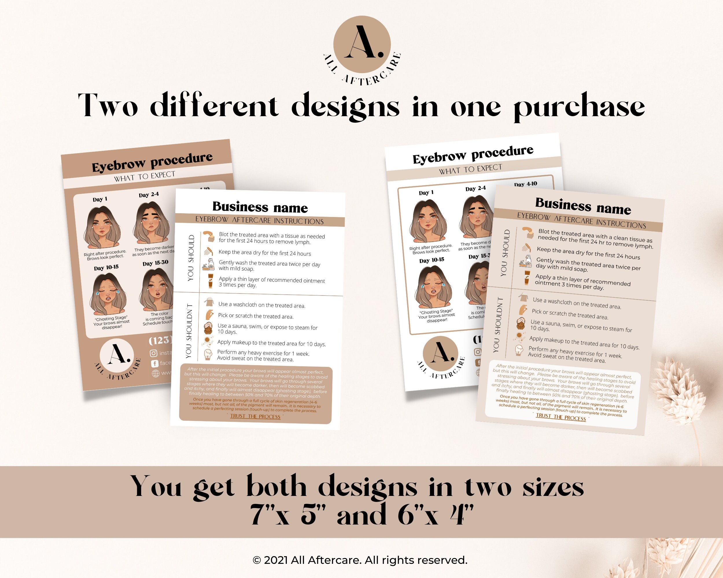 Editable Eyebrow Aftercare Cards, Includes 4 X 6 and 5 X 7 Designs ...