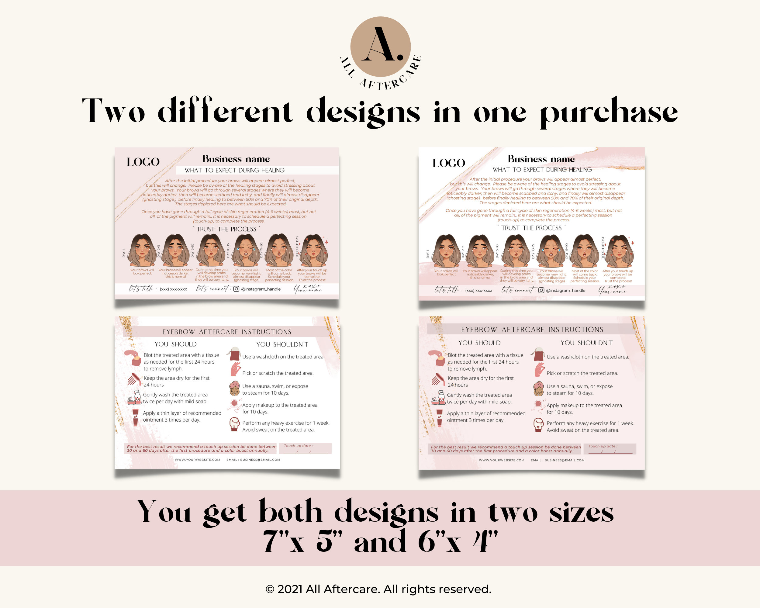 Editable Eyebrow Aftercare Cards, Includes 6 X 4 and 7 X 5 Designs ...