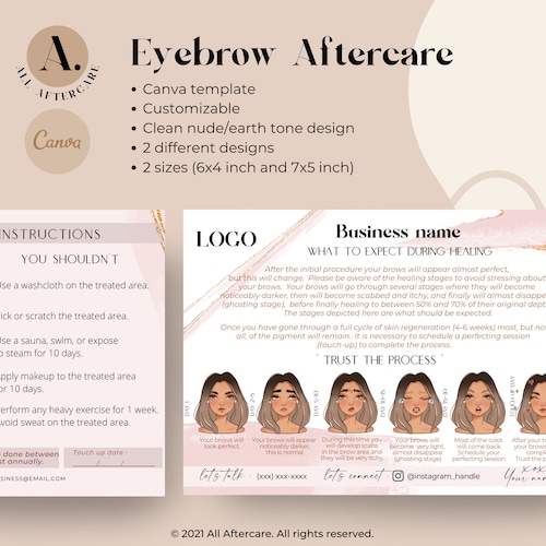 Eyebrow Aftercare Cards Pink Cartoon Design Microblading - Etsy