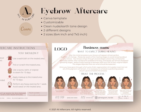 Editable Eyebrow Aftercare Cards Includes 6 X 4 and 7 X 5 | Etsy