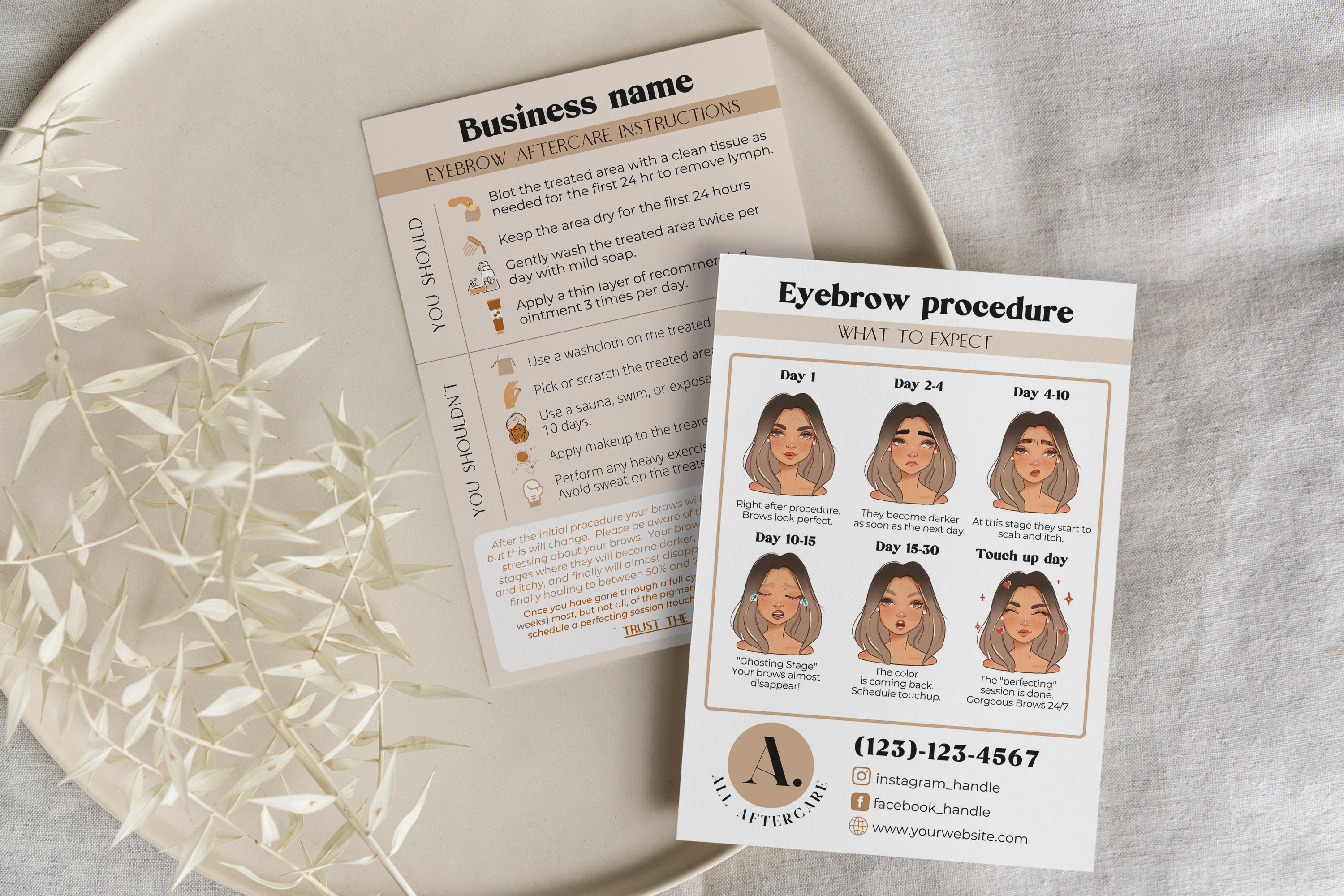 Editable Eyebrow Aftercare Cards, Includes 4 X 6 and 5 X 7 Designs ...