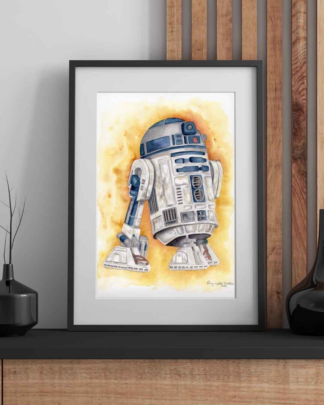 R2D2 Star Wars Droid Ink and Watercolor Art Print Decor - Etsy