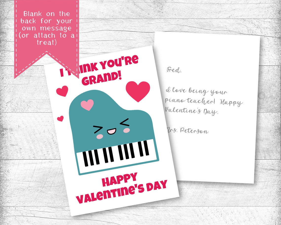 Grand Piano Valentine Cards for Piano Students Printable | Etsy