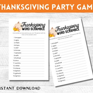 Thanksgiving Word Scramble, Thanksgiving Party Game, Thanksgiving Games ...