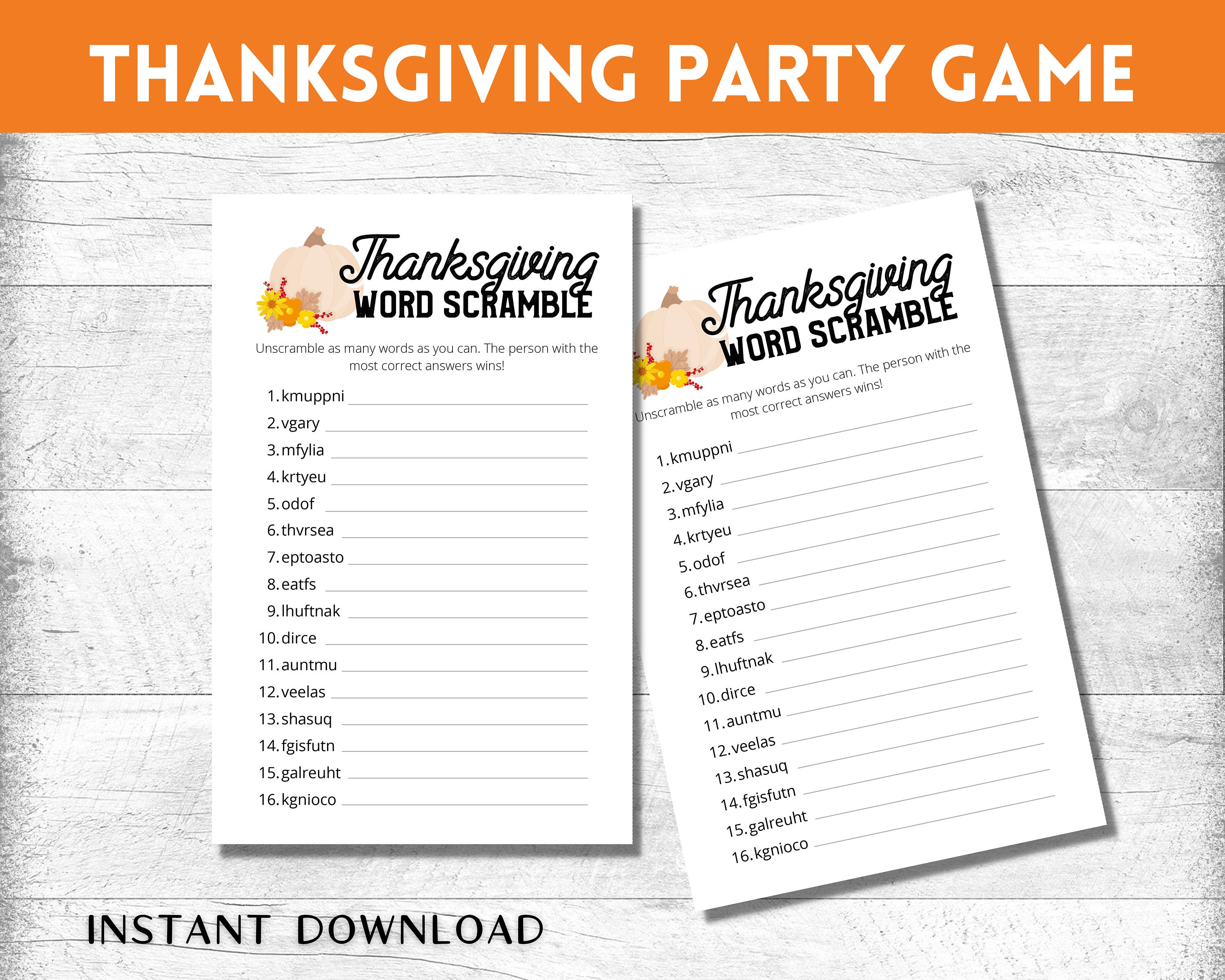 Thanksgiving Word Scramble, Thanksgiving Party Game, Thanksgiving Games ...