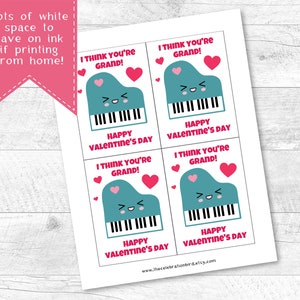 Grand Piano Valentine Cards for Piano Students, Printable Valentines ...