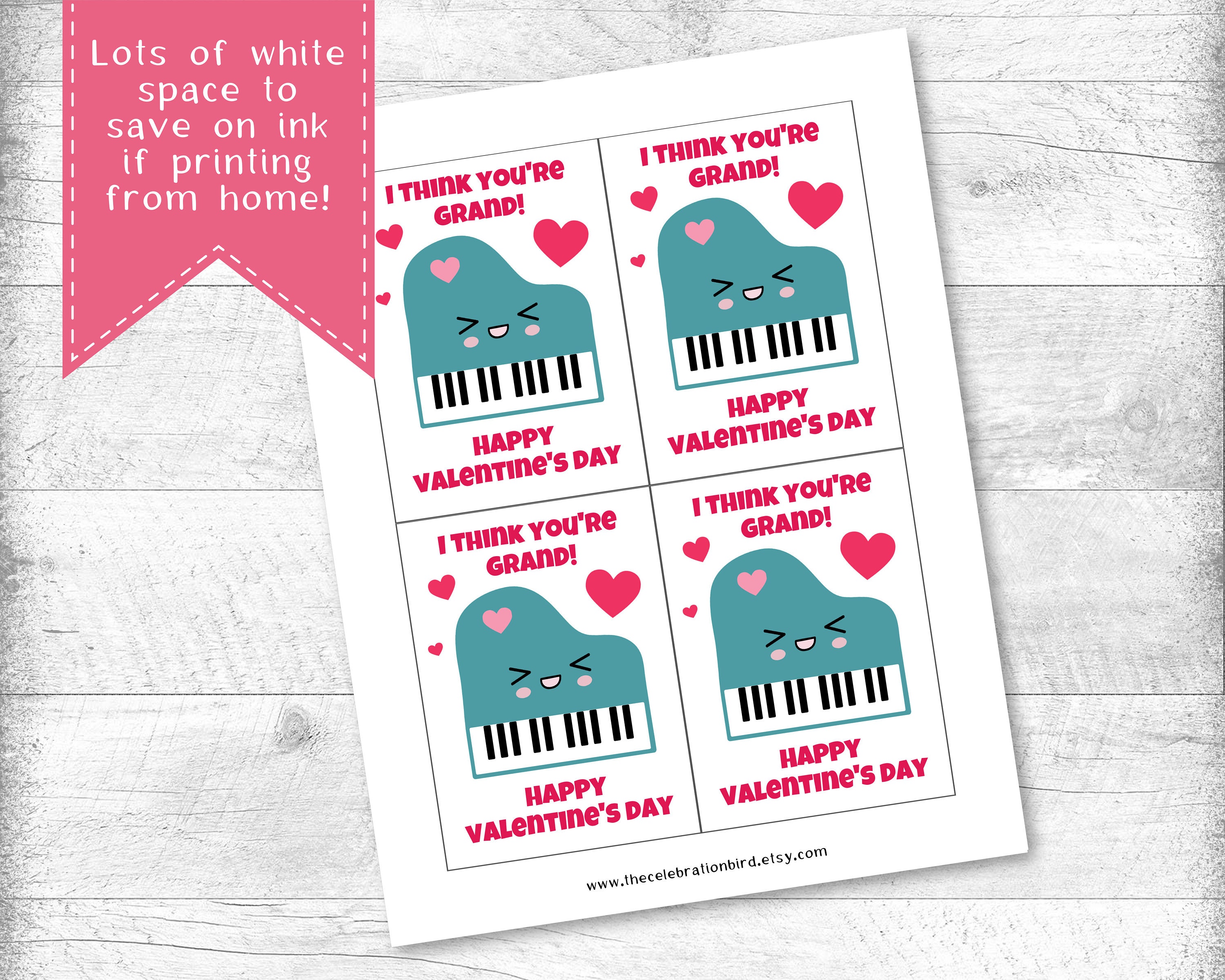 Grand Piano Valentine Cards for Piano Students, Printable Valentines ...