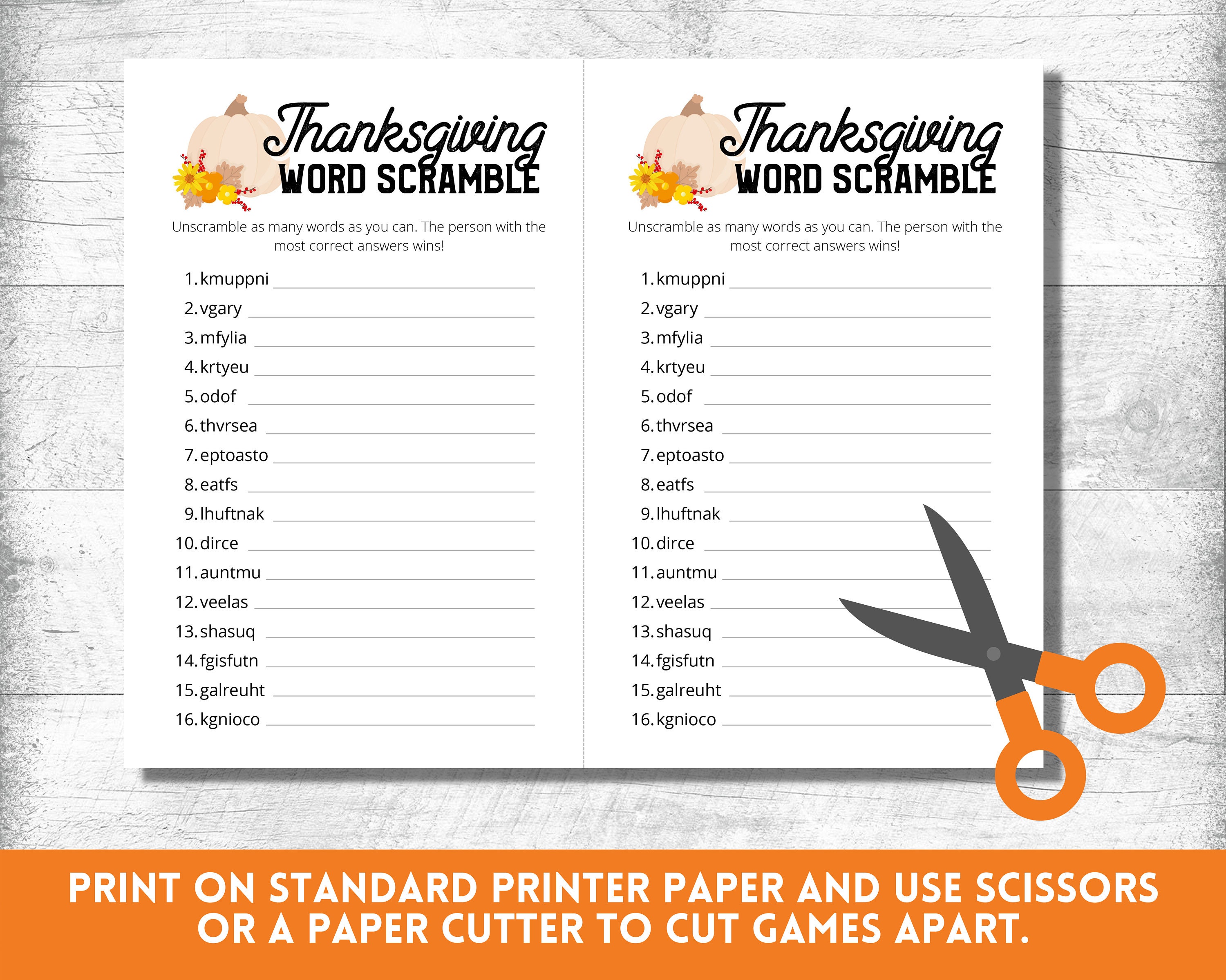 Thanksgiving Word Scramble, Thanksgiving Party Game, Thanksgiving Games ...