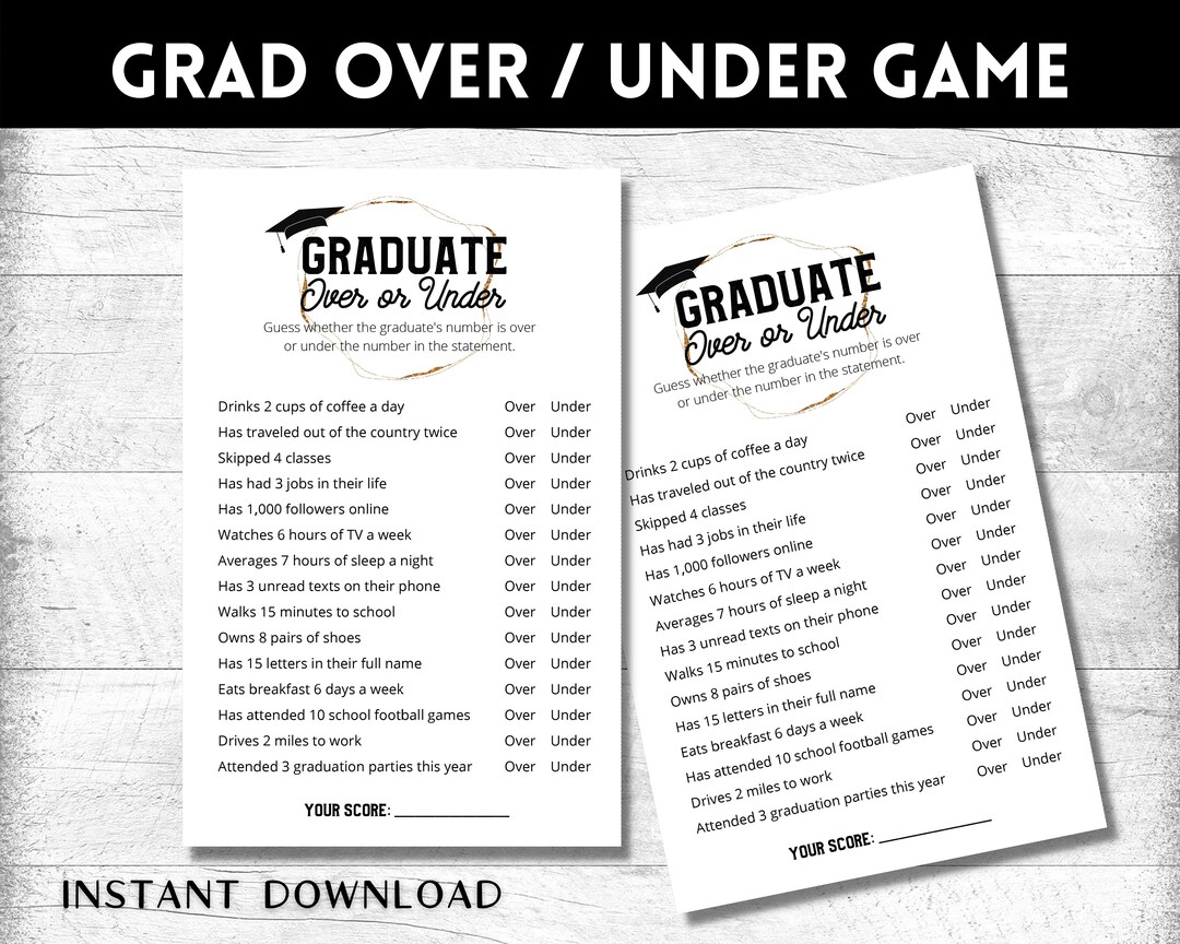 Graduation Party Game, Graduate Over Under Game, Graduation Game, High ...