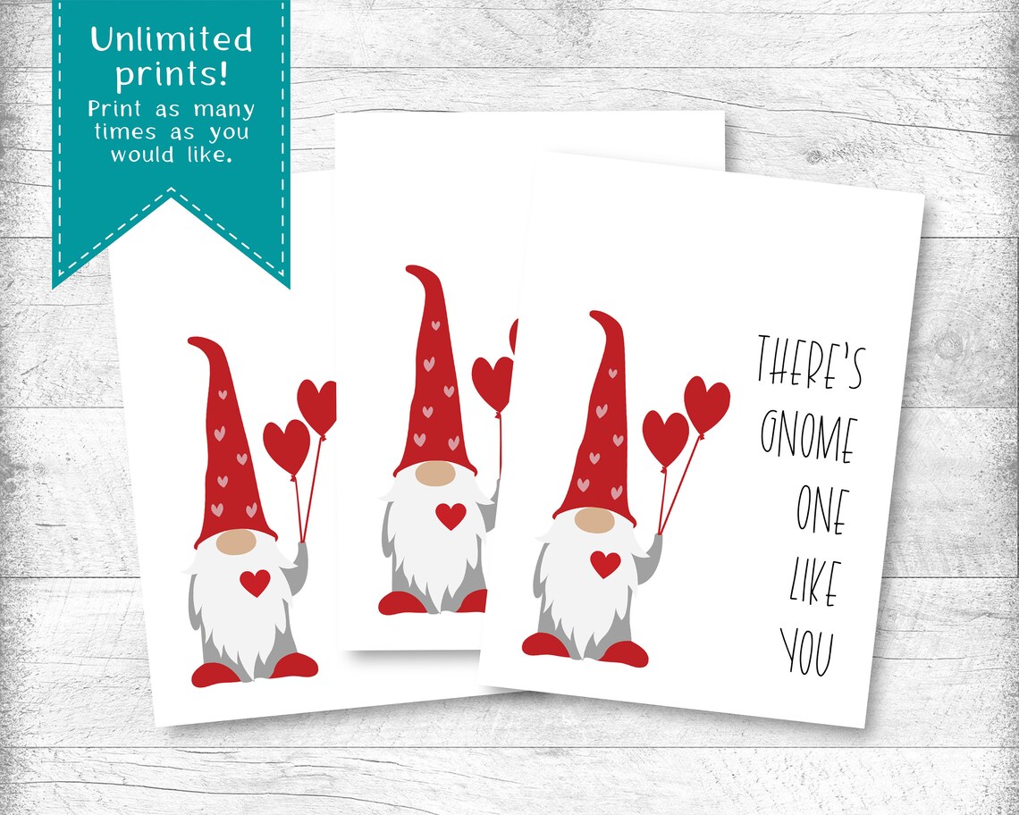 Printable Valentine Gnome Card, Funny Valentine Card, There's Gnome One ...