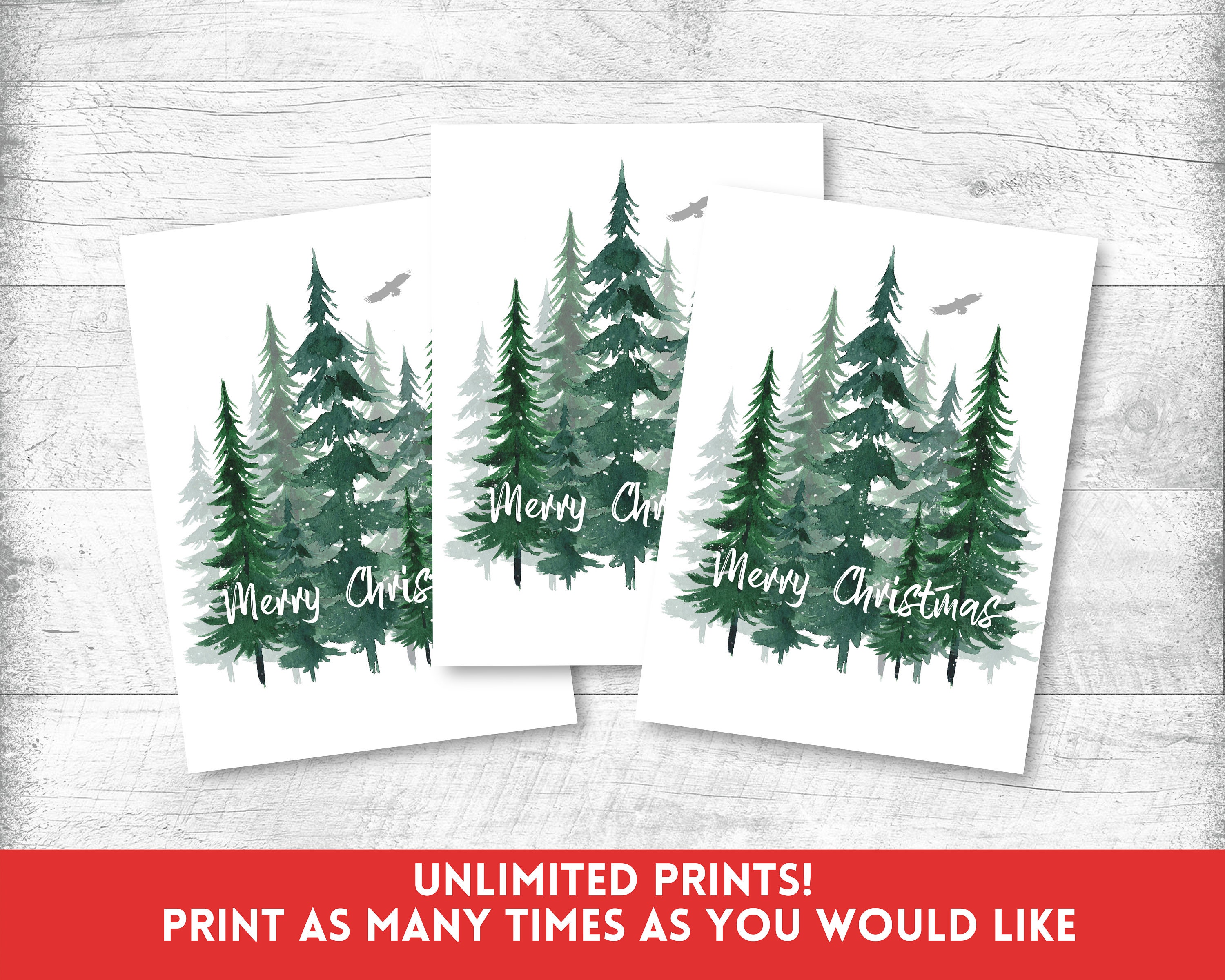Printable Christmas Card Christmas Tree Card Merry Christmas - Etsy