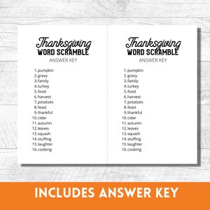 Thanksgiving Word Scramble, Thanksgiving Party Game, Thanksgiving Games ...
