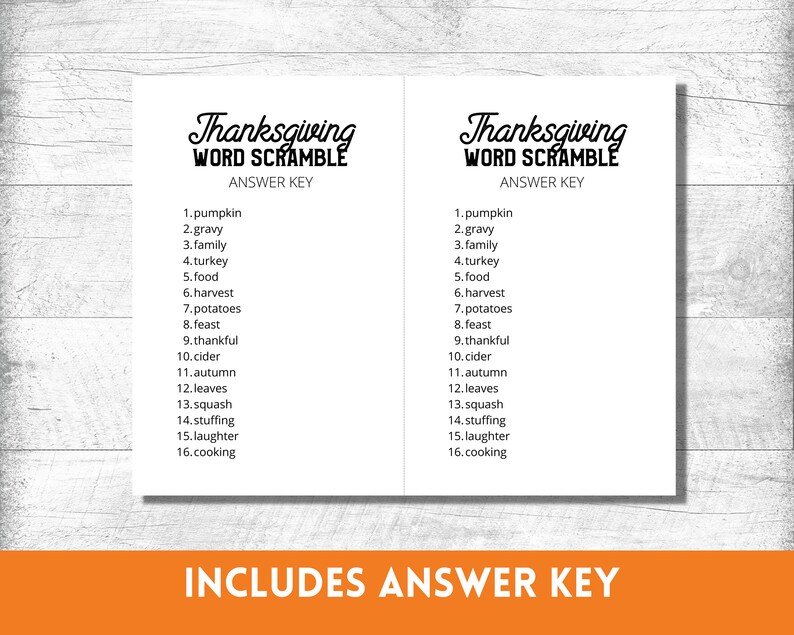 Thanksgiving Word Scramble, Thanksgiving Party Game, Thanksgiving Games ...