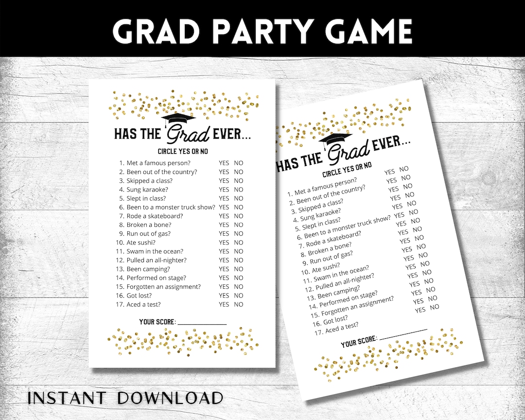 Graduation Party Game, Has the Graduate Ever Party Game, Graduation ...