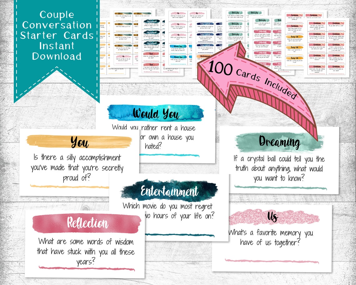 Printable Conversations Cards for Couples, Date Night Cards ...