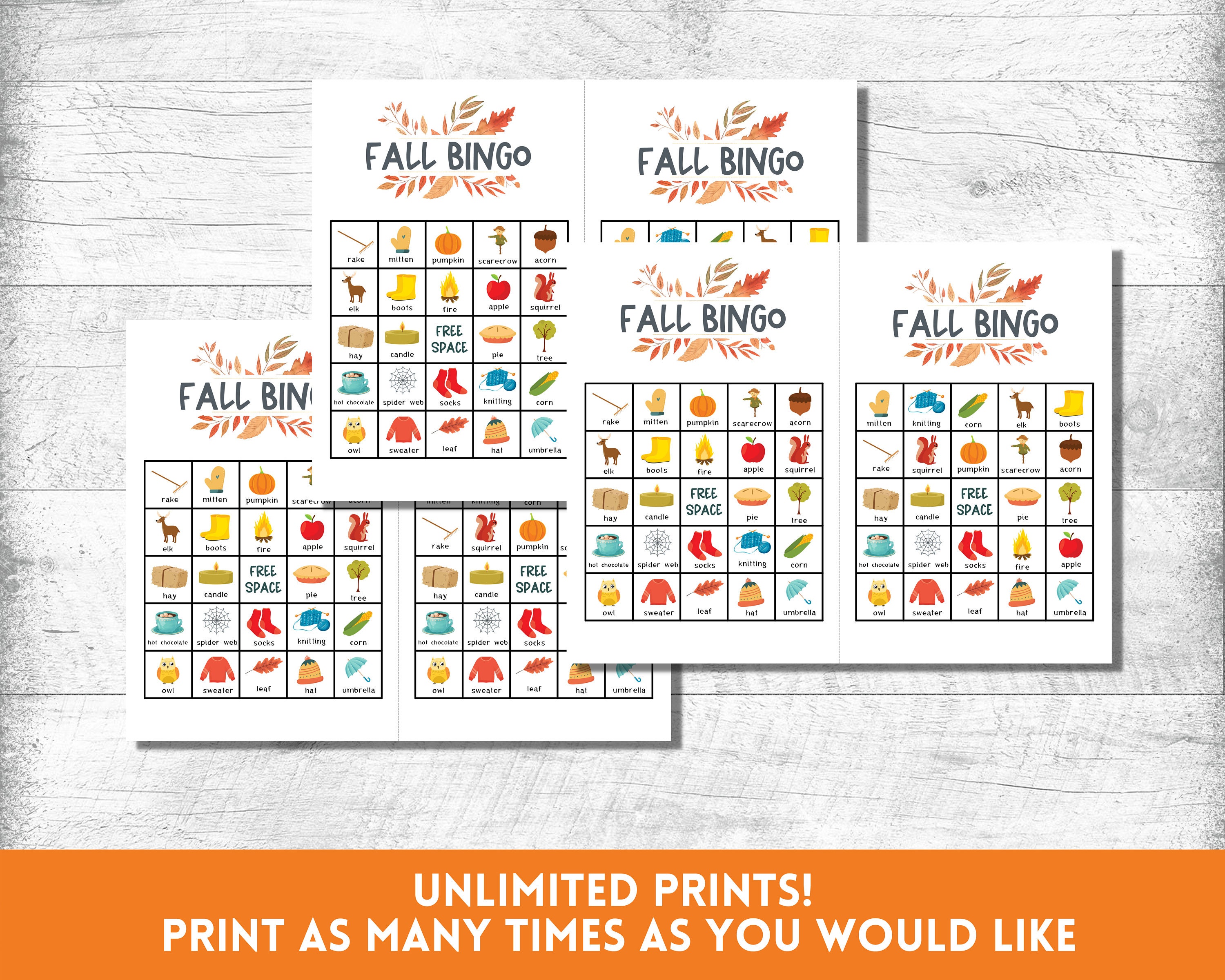 Fall Bingo Cards, Fall Bingo, Fall Bingo Digital Download, Fall Bingo ...
