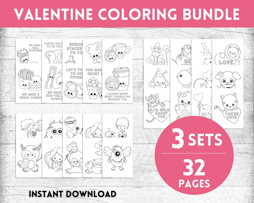 Valentine Coloring Pages BUNDLE, Valentine Coloring Sheets, Coloring ...