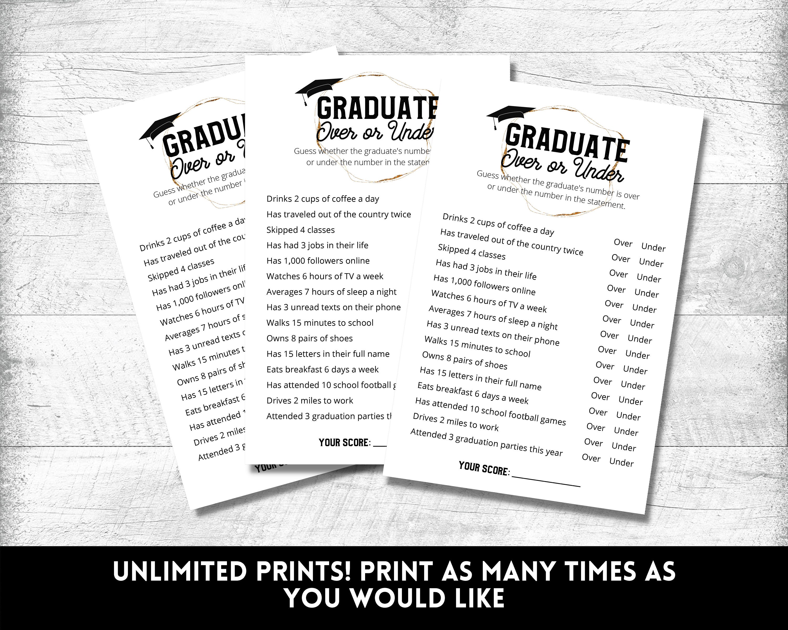 Graduation Party Game, Graduate Over Under Game, Graduation Game, High ...