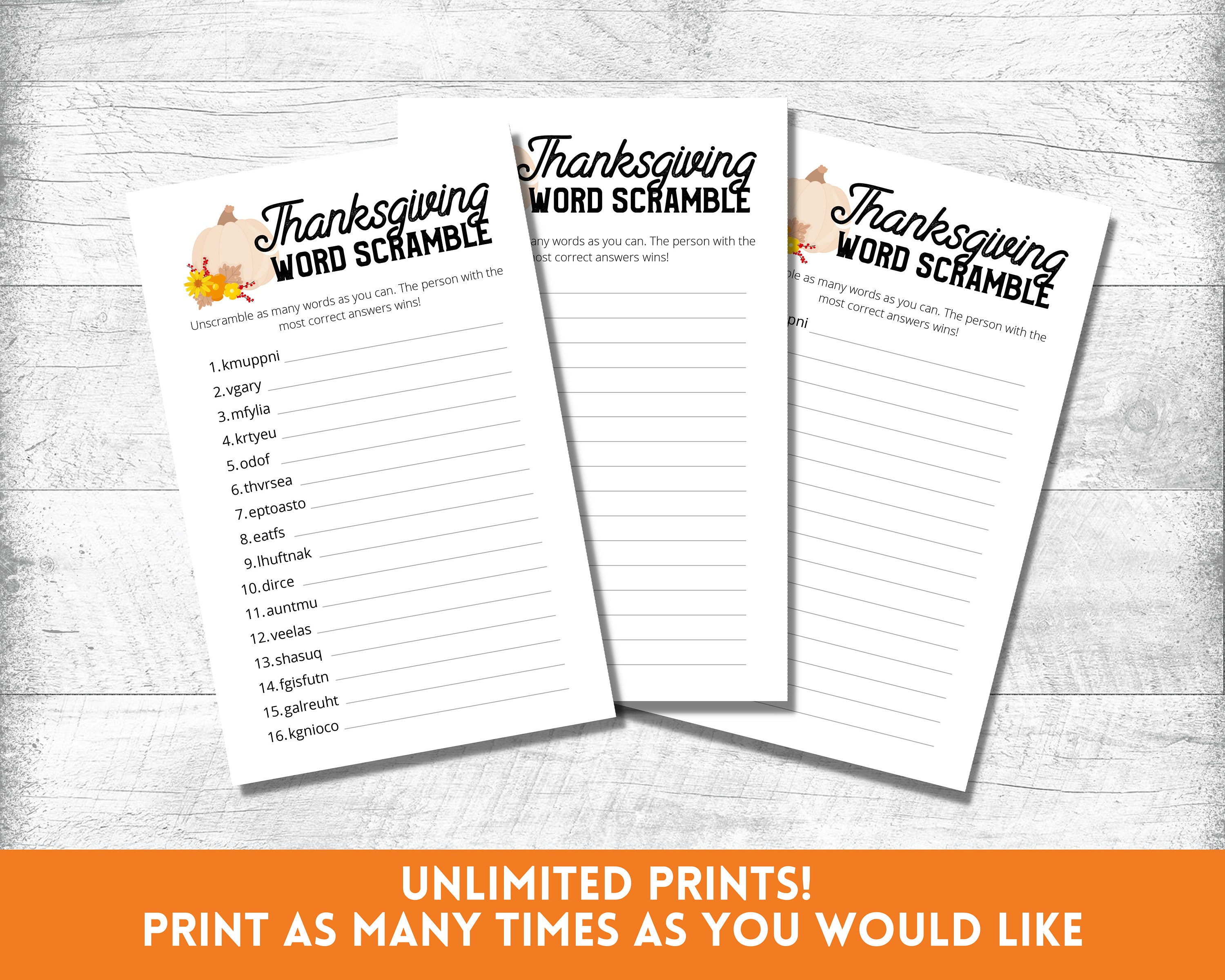 Thanksgiving Word Scramble, Thanksgiving Party Game, Thanksgiving Games ...