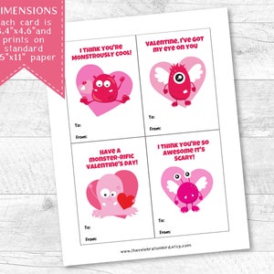 Kid Valentine Monsters, Printable Valentines, Classroom Valentines Card ...